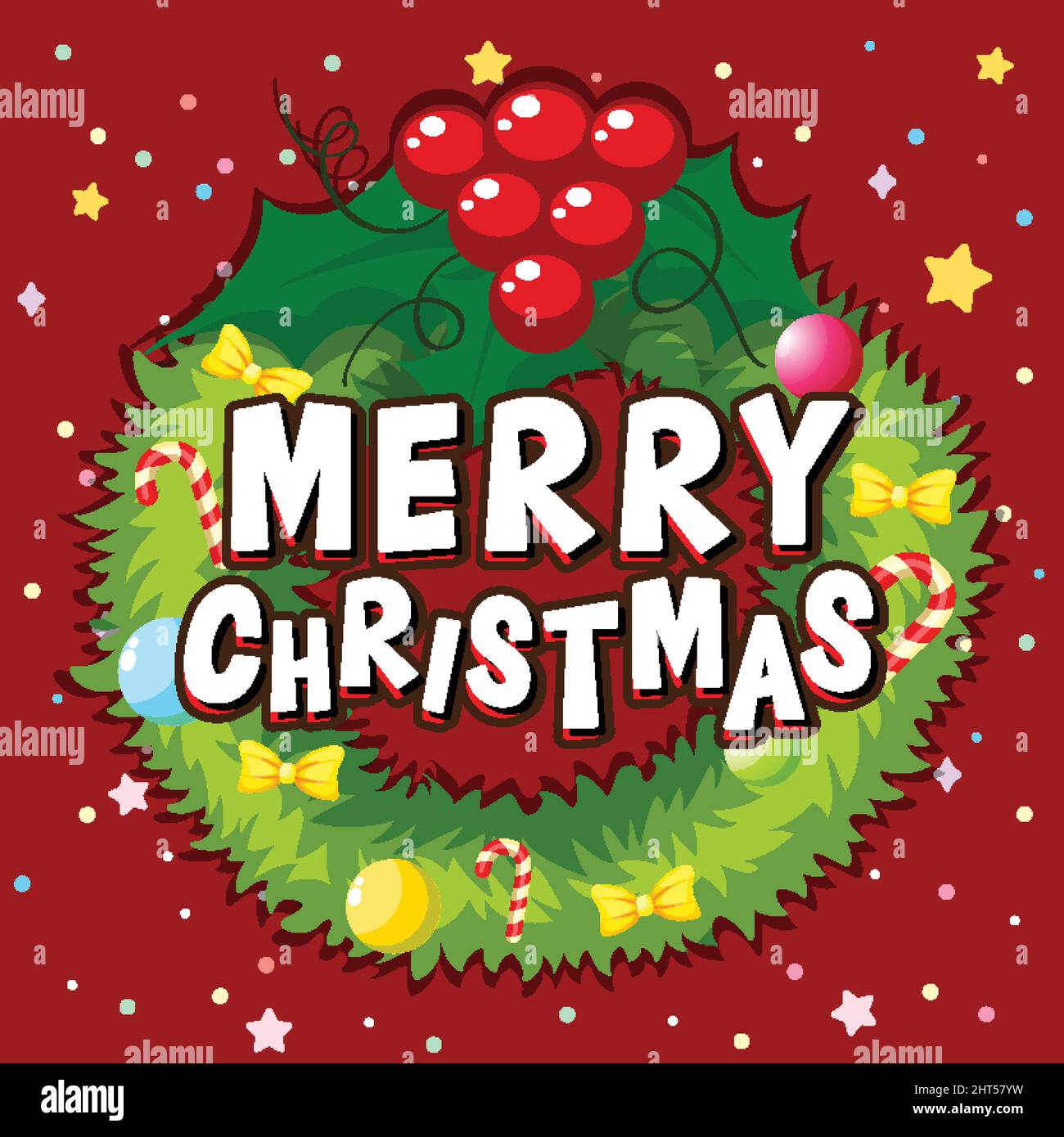 Merry Christmas poster design with decorated christmas wreath ...