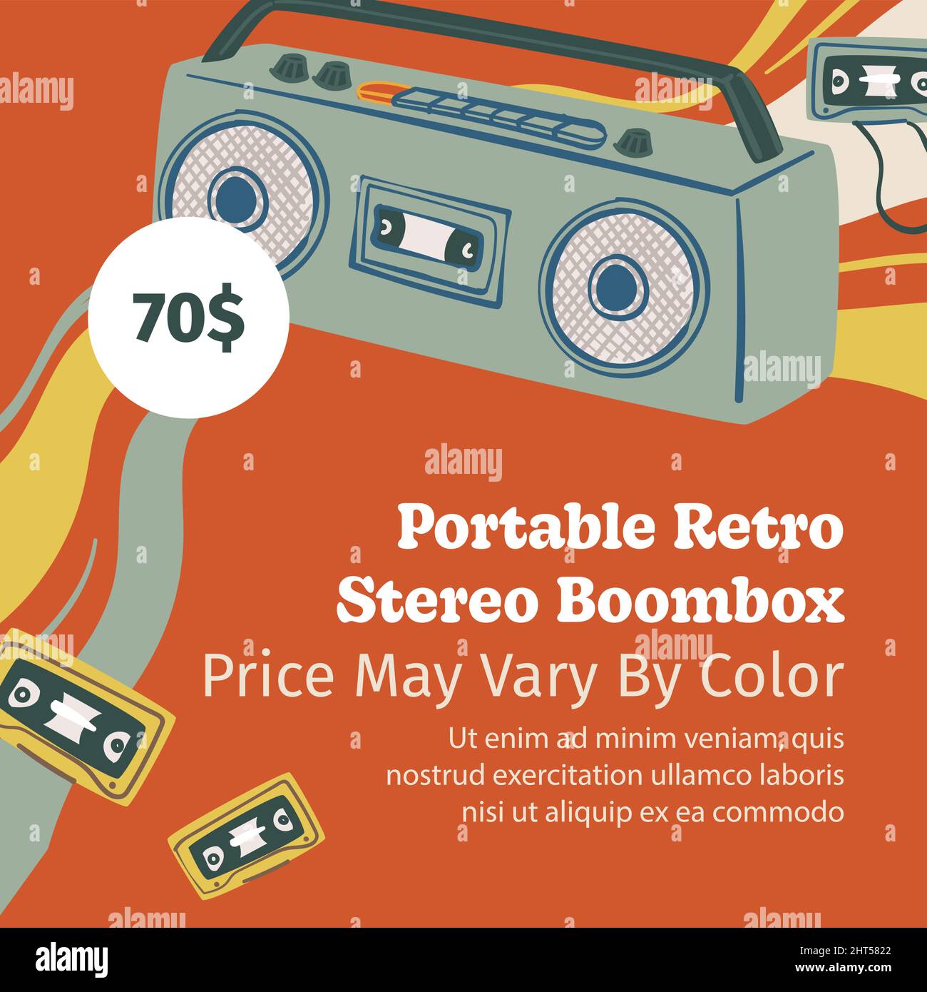 Portable retro stereo boombox, antique store shop Stock Vector Image ...