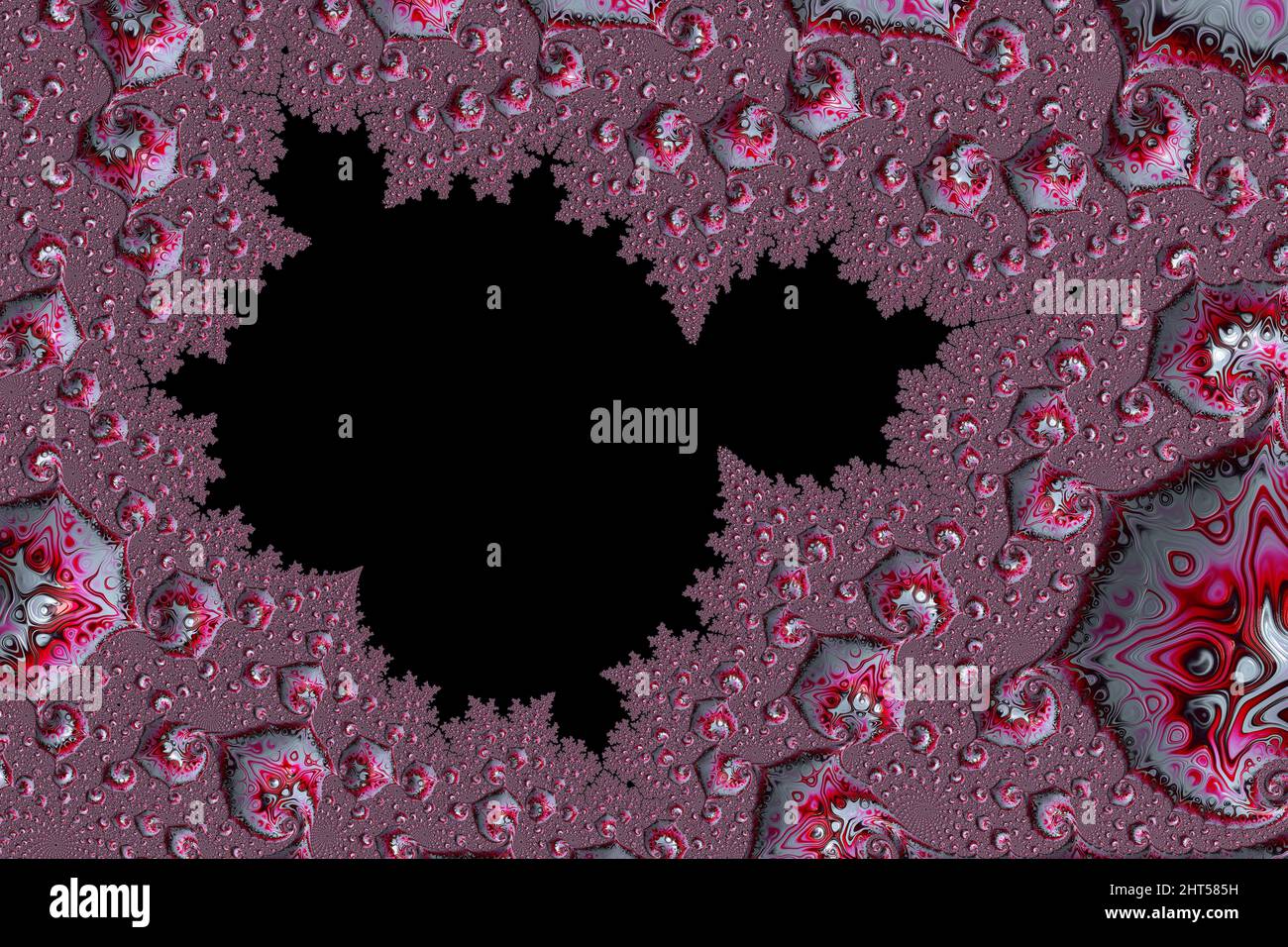 Illustration of fractal art in pink color with big black stains for ...