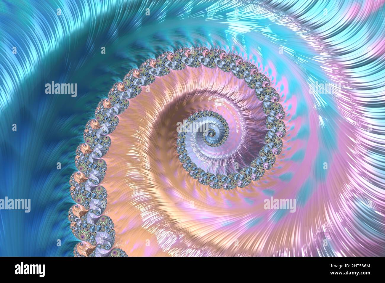 Digital artwork of addictive fractal spirals in blue and pink shades ...