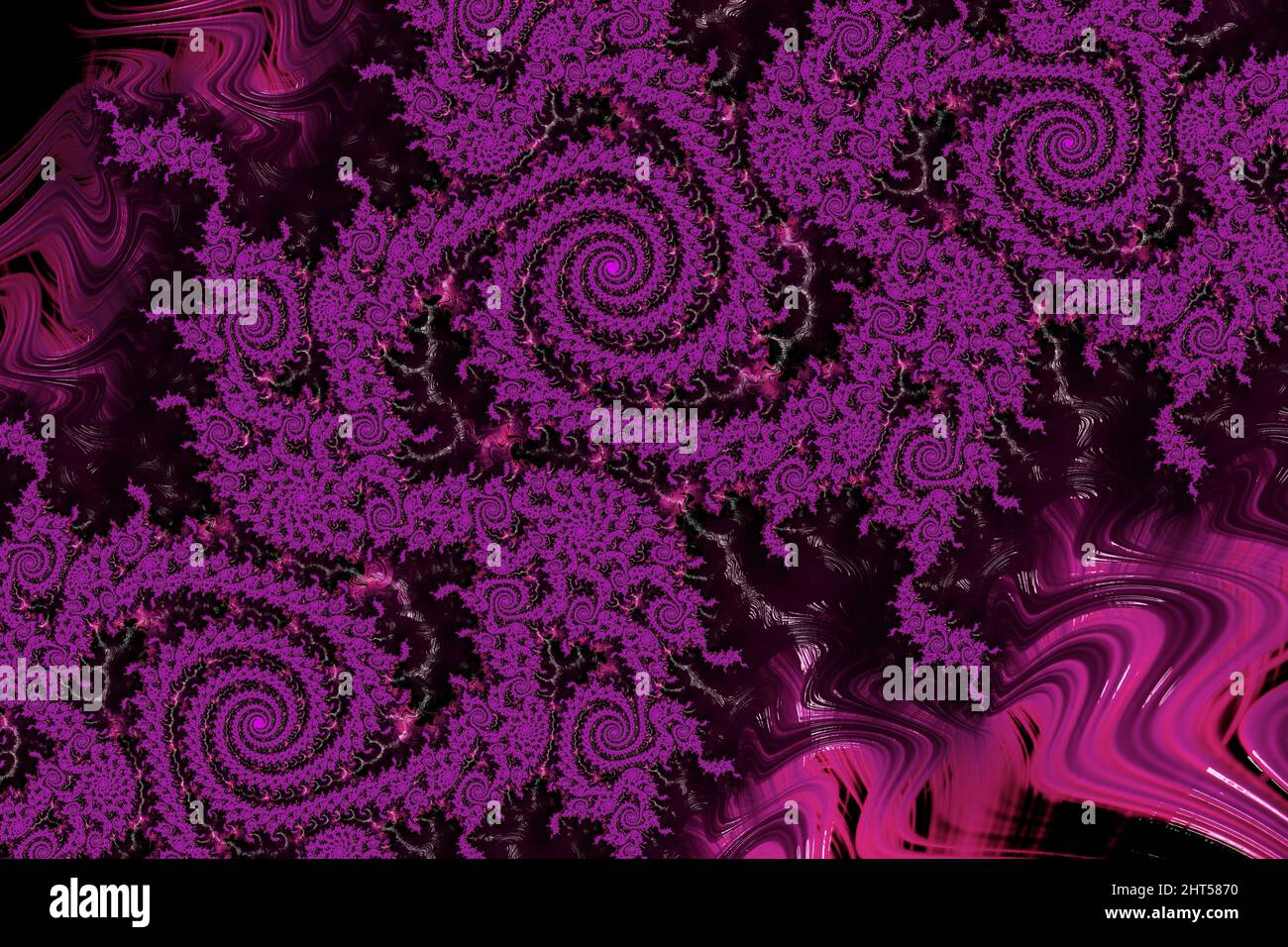Digital art with beautiful violet fractals on a pink wavy surface for ...