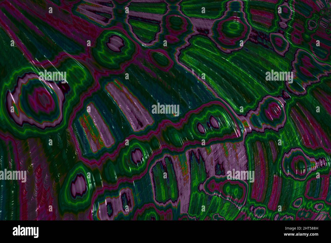 Trippy green and pink wallpaper with various shapes and stains Stock ...