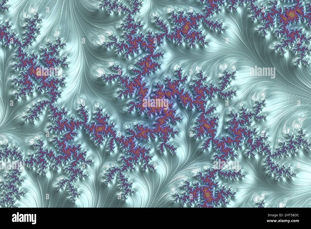 Beautiful digital artwork with violet patterns on oily turquoise ...