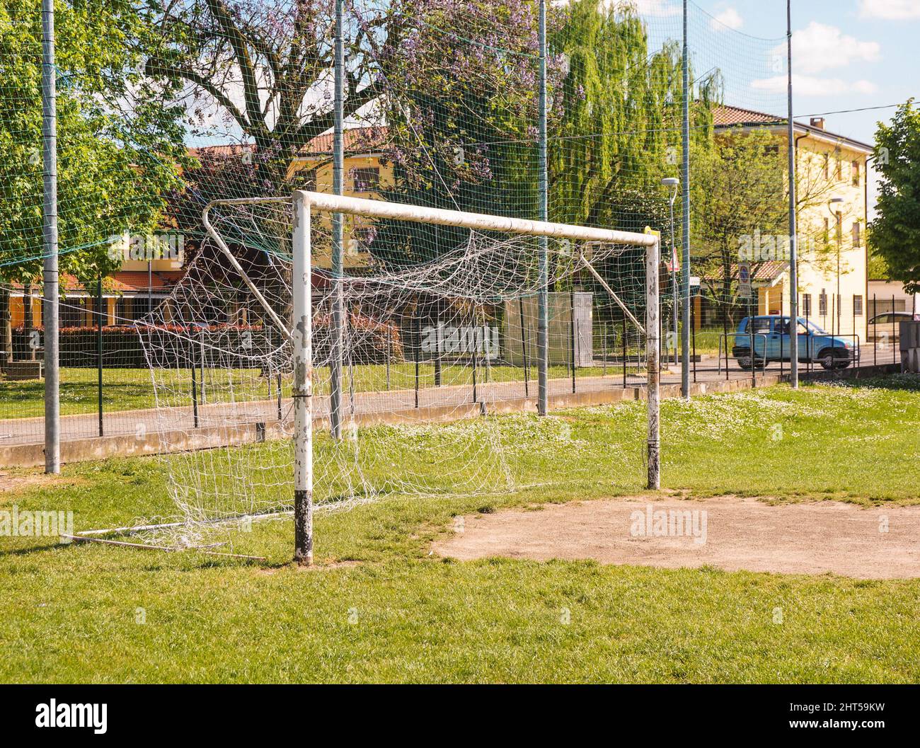 Closeup of a goal on a sport field in the town center Stock Photo - Alamy