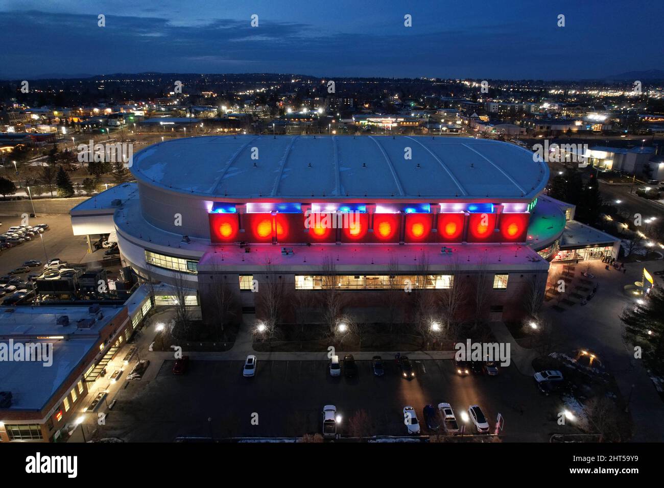An aerial view of the Spokane Veterans Memorial Arena, Saturday, Feb ...