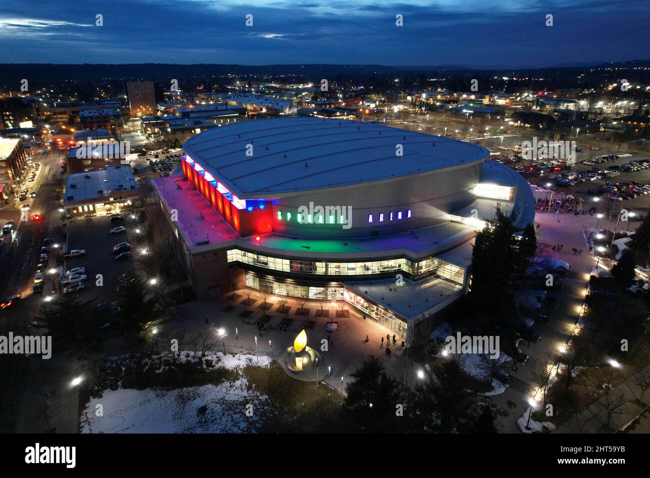 An aerial view of the Spokane Veterans Memorial Arena, Saturday, Feb ...