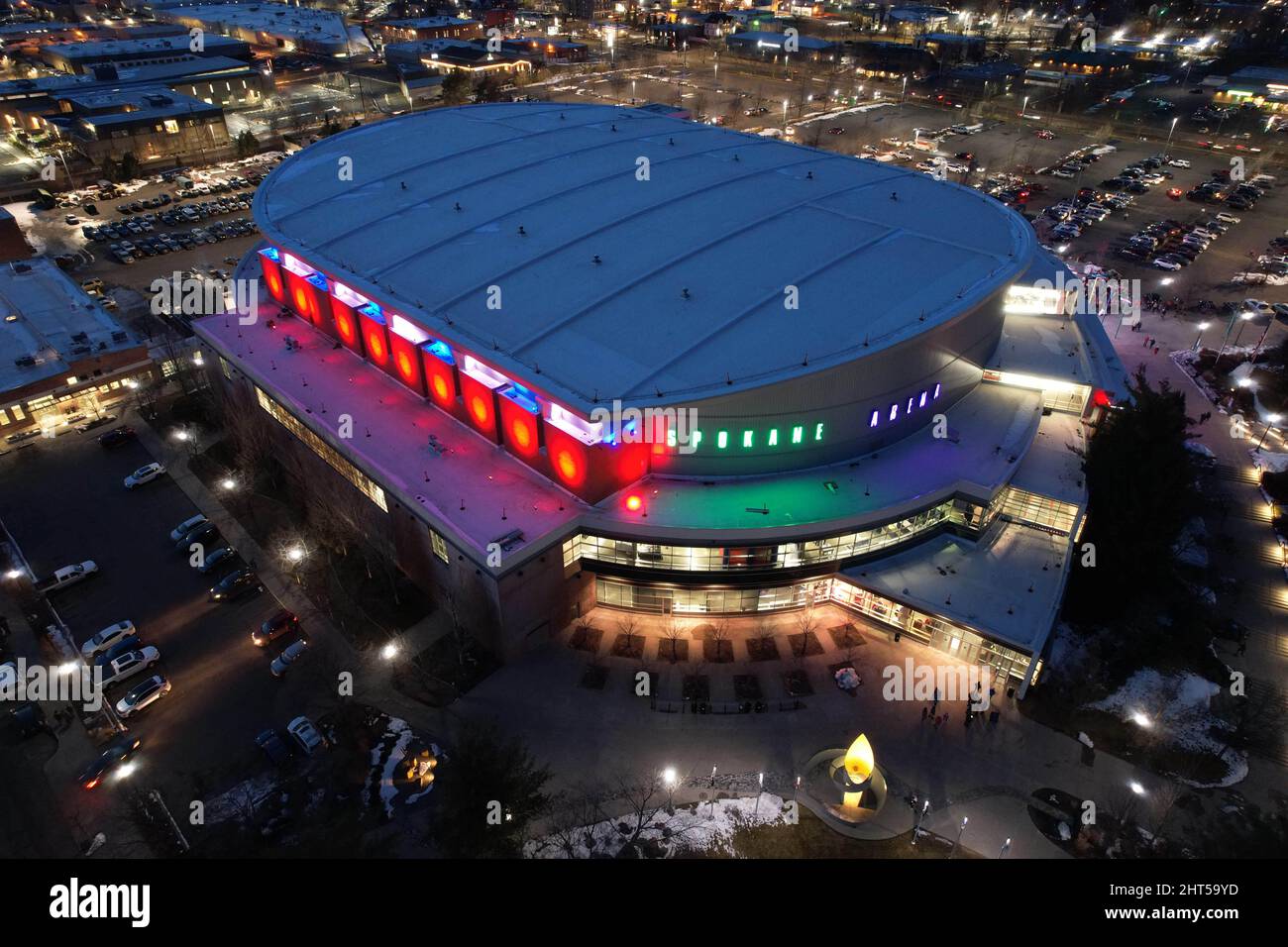 An aerial view of the Spokane Veterans Memorial Arena, Saturday, Feb ...