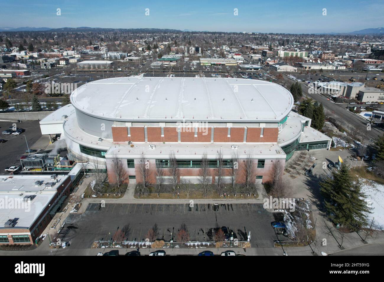 An aerial view of the Spokane Veterans Memorial Arena, Saturday, Feb ...