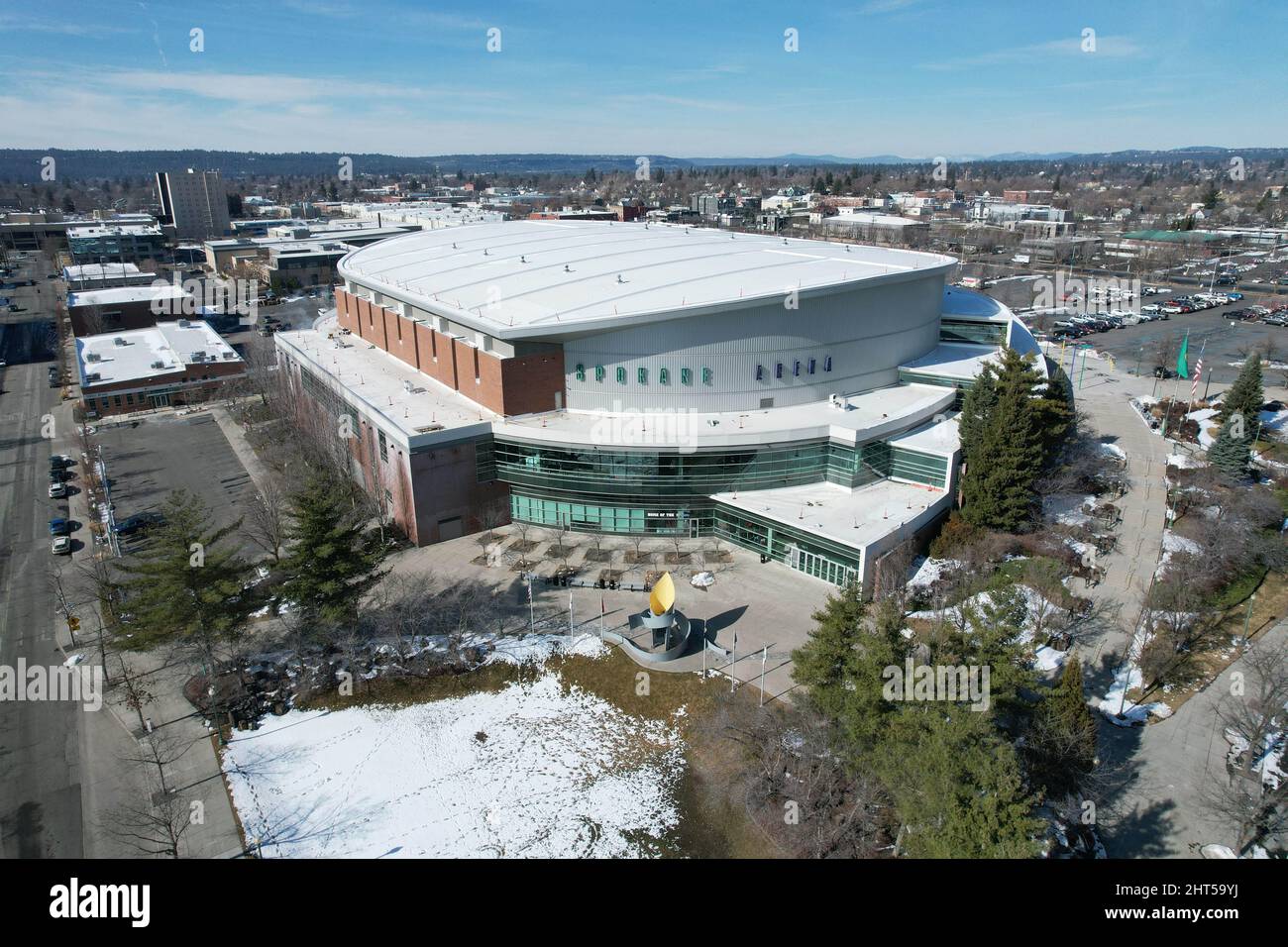 An aerial view of the Spokane Veterans Memorial Arena, Saturday, Feb ...