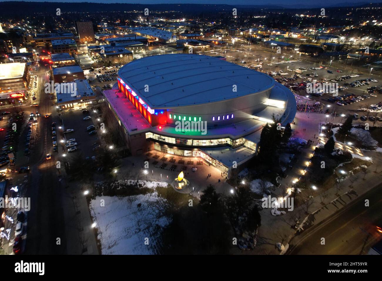 An aerial view of the Spokane Veterans Memorial Arena, Saturday, Feb ...
