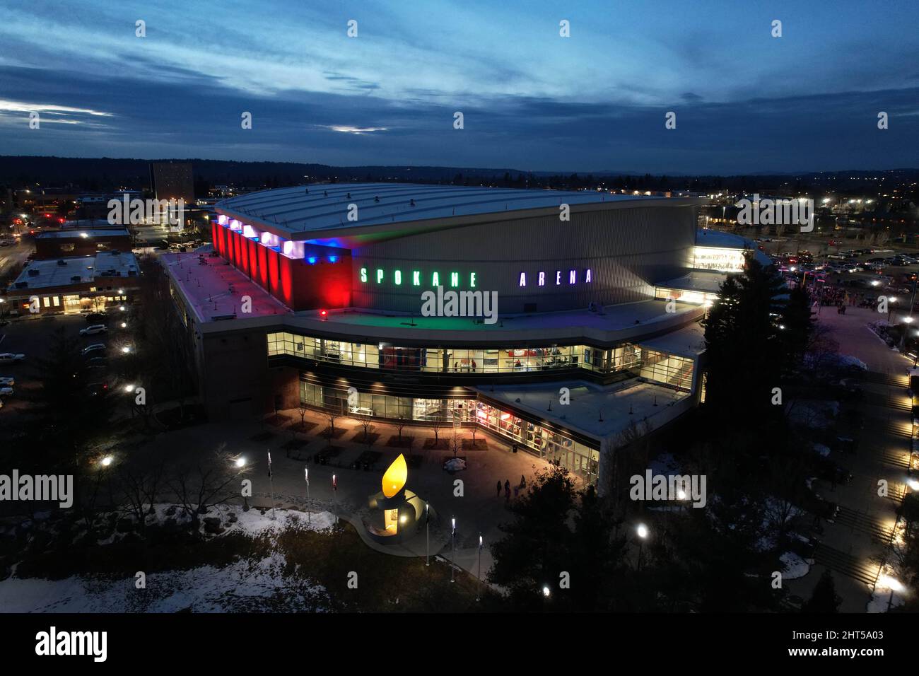 An aerial view of the Spokane Veterans Memorial Arena, Saturday, Feb ...