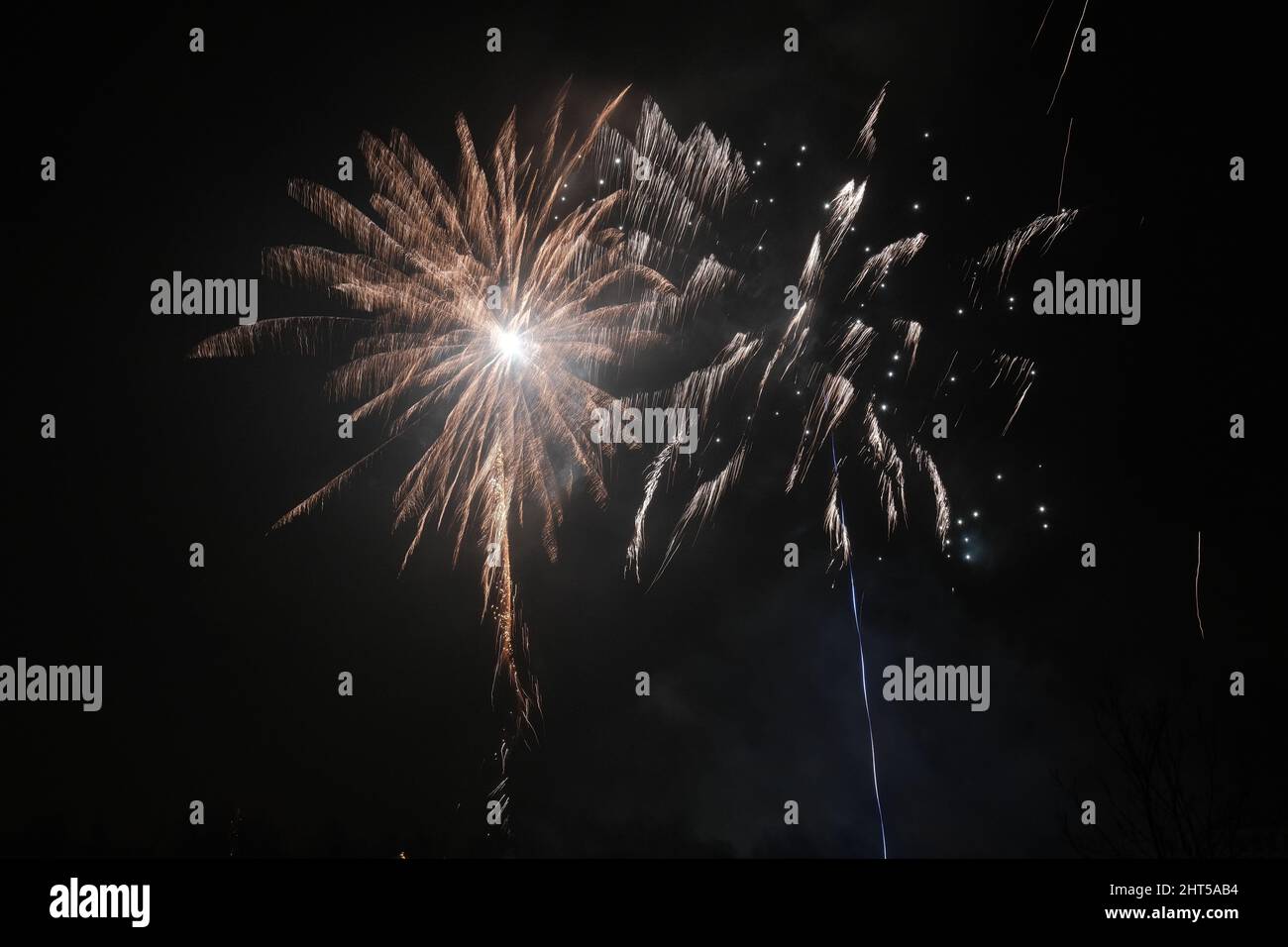 Beautiful fireworks in the night sky Stock Photo - Alamy