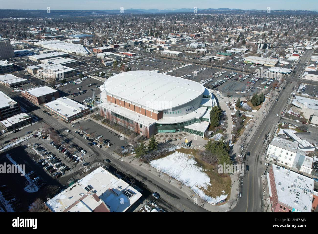 Spokane, United States. 26th Feb, 2022. An aerial view of the Spokane ...