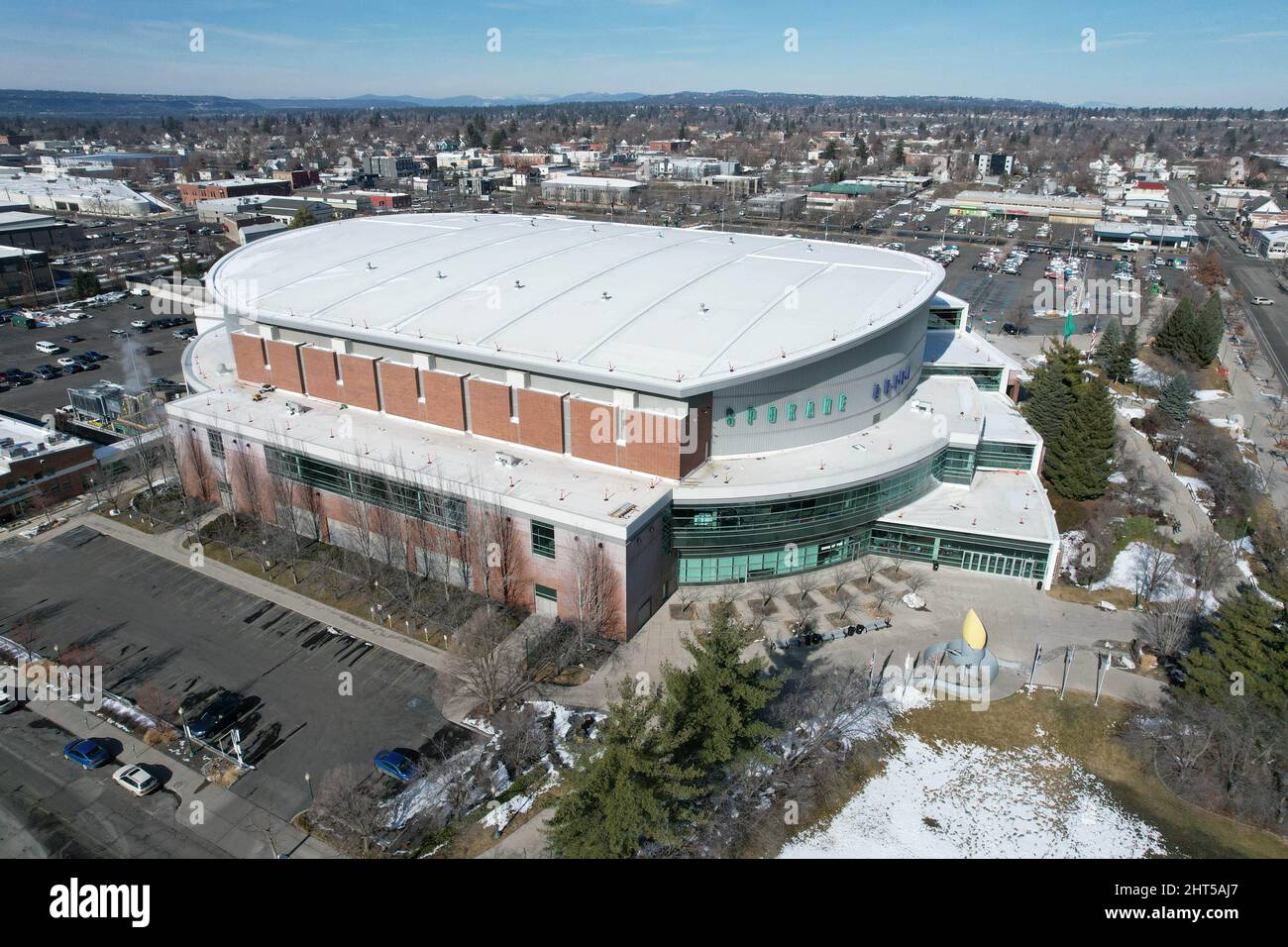 Spokane, United States. 26th Feb, 2022. An aerial view of the Spokane ...