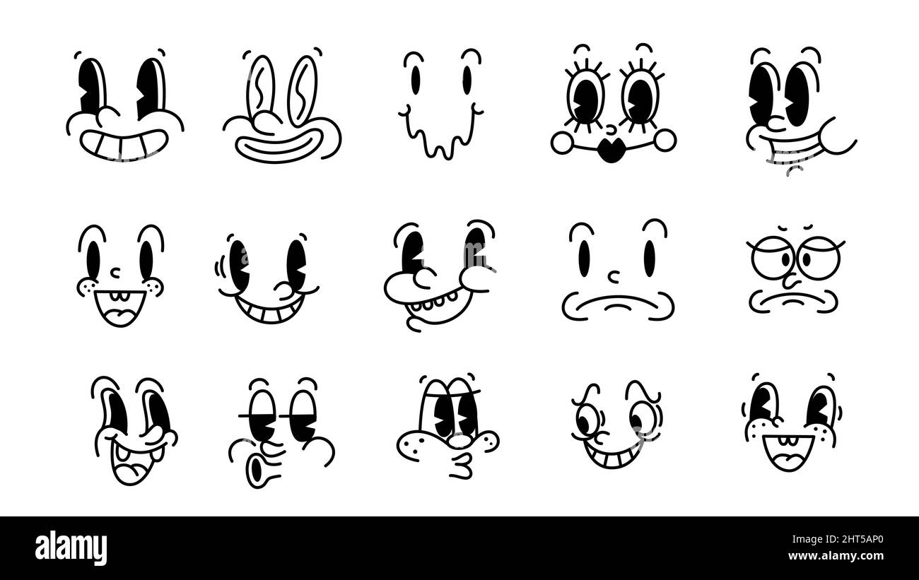 Retro 30s cartoon and comics characters faces. Traditional emotions ...