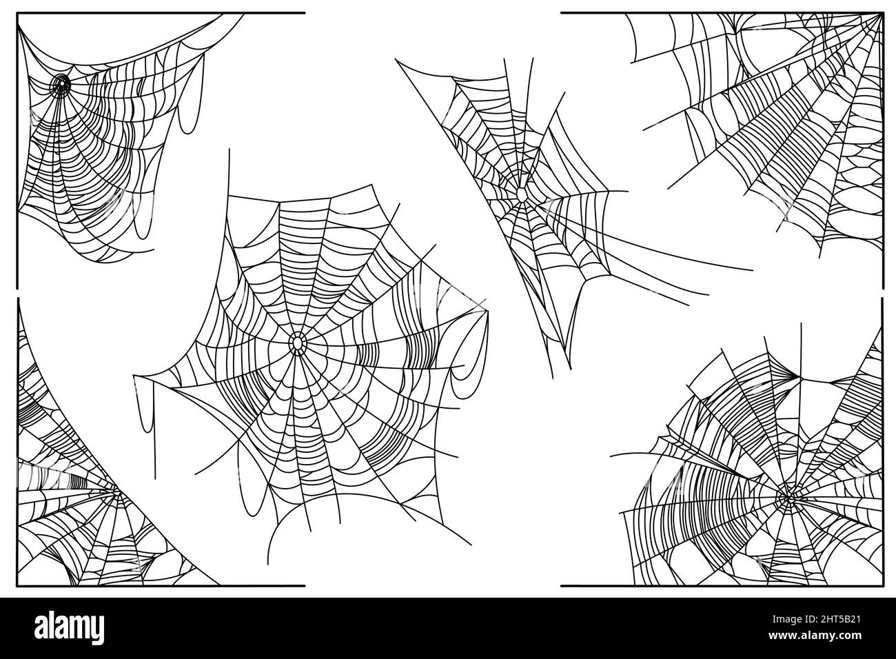Spider web parts isolated on white background. Scary cobweb outline ...