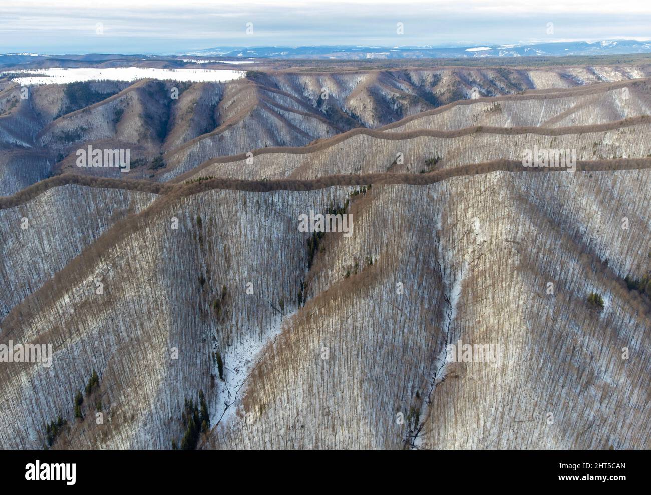 Beautiful shot of the Calimani mountains seen from above in winter ...