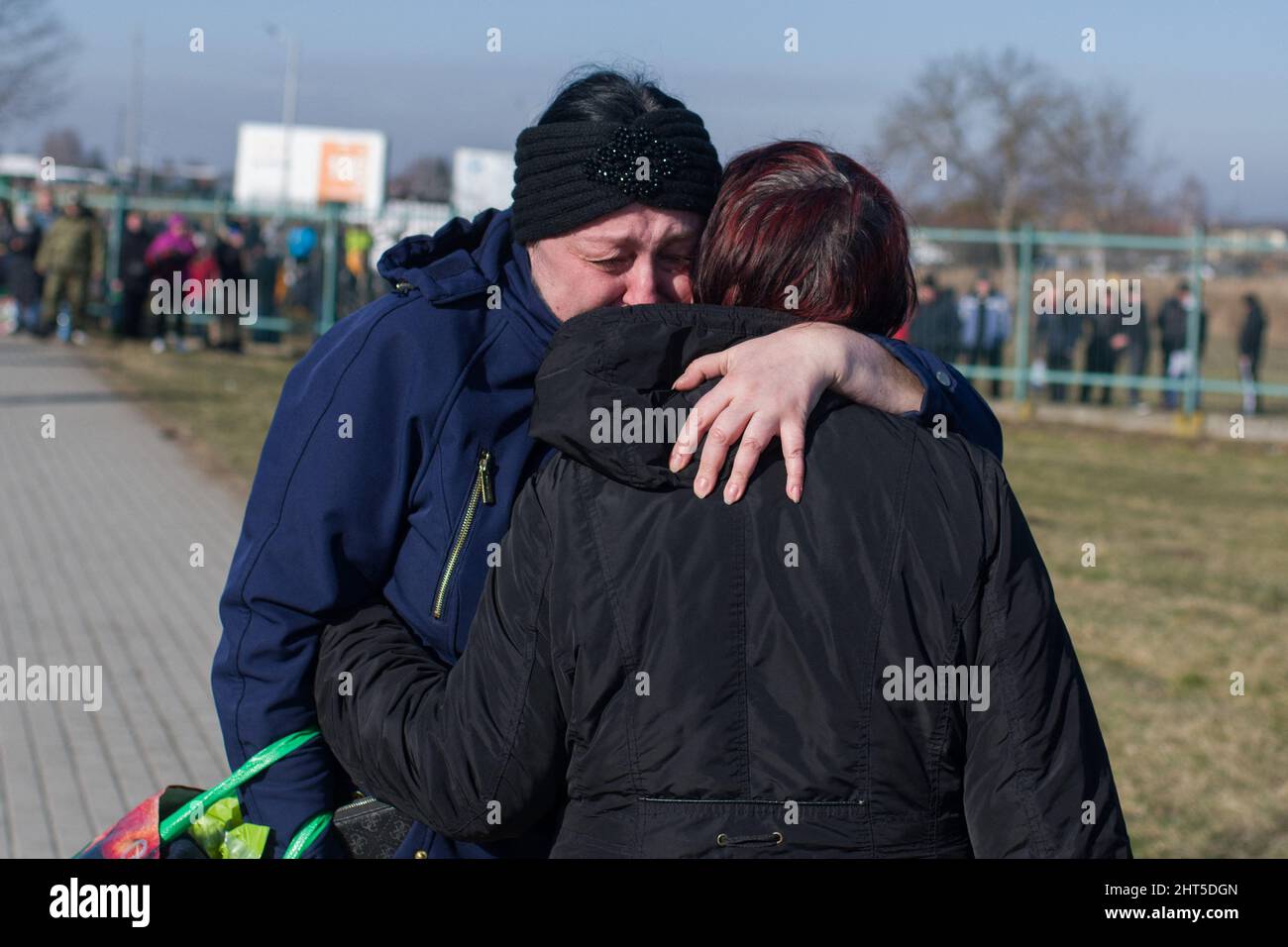 Ukrainian refugees are reunited with their loved ones at the Medyka ...