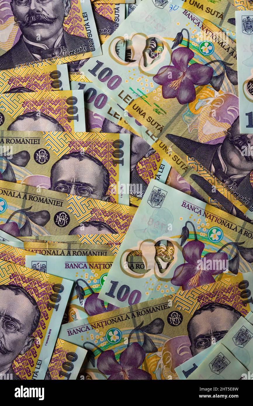 Romanian leu banknotes spread hi-res stock photography and images - Alamy