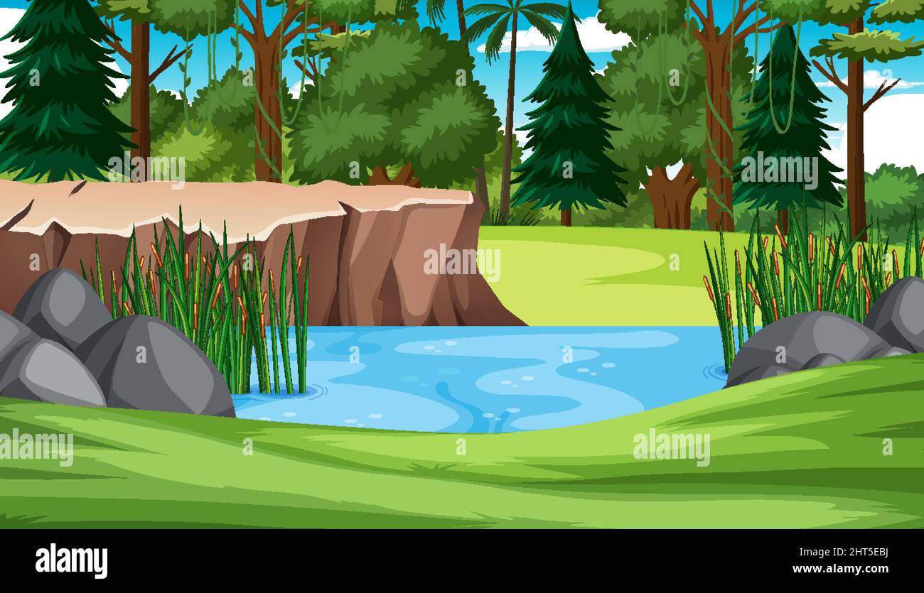 River nature landscape scene illustration Stock Vector Image & Art - Alamy