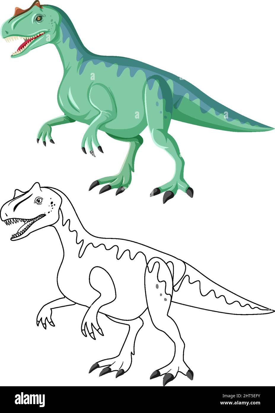 Allosaurus dinosaur with its doodle outline on white background ...
