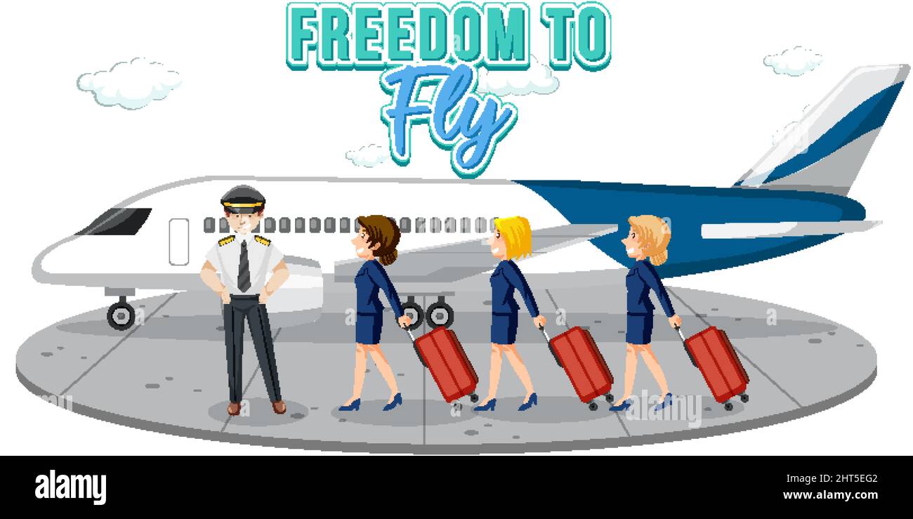 Freedom to fly typography design with aircrew characters illustration ...