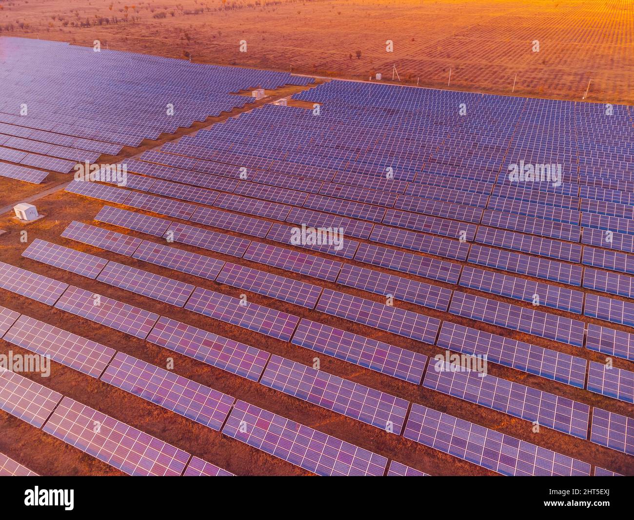 Aerial top view of a solar panels power plant. Photovoltaic solar ...