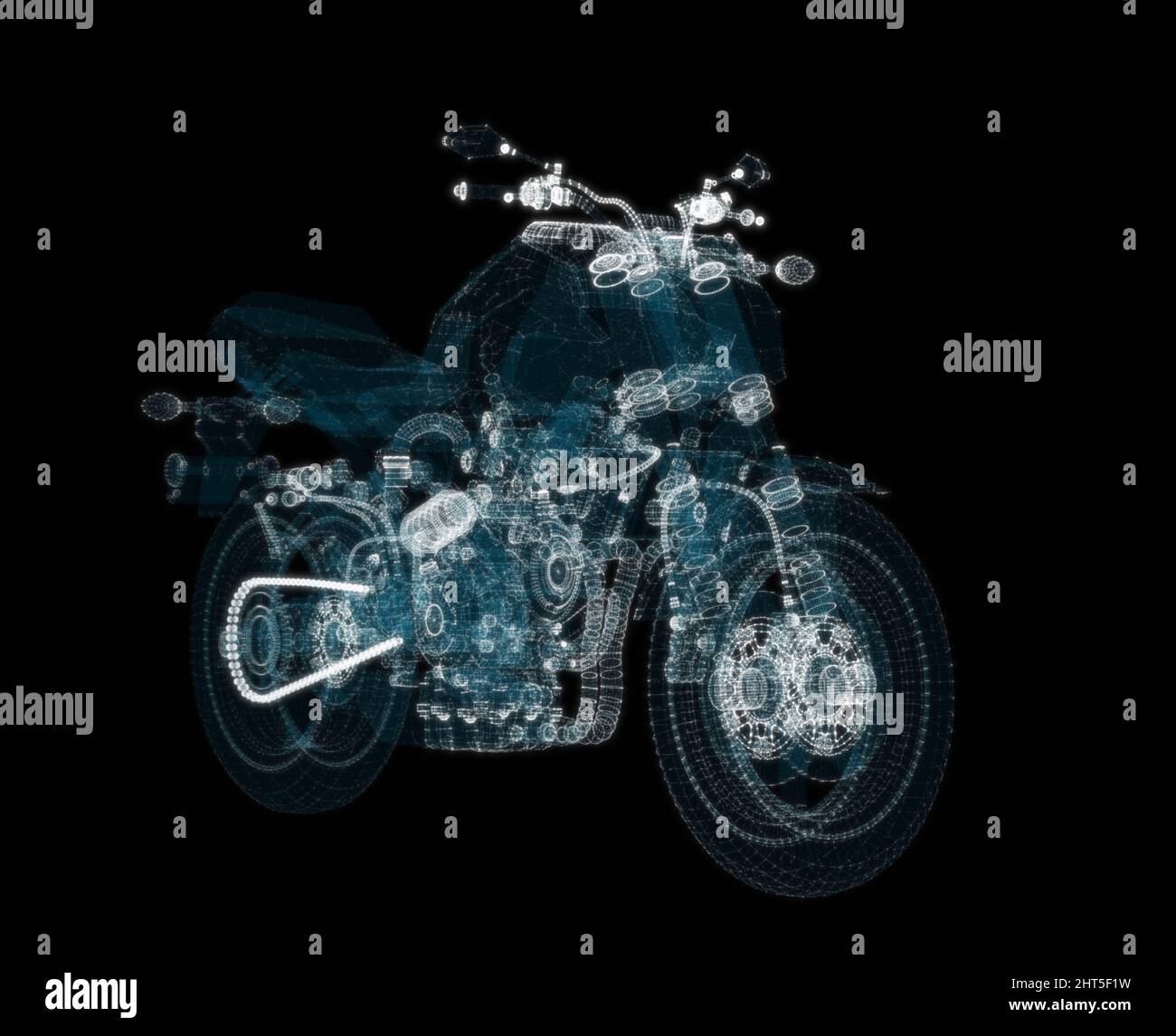Abstract motorcycle consisting of glow points and lines. 3d ...