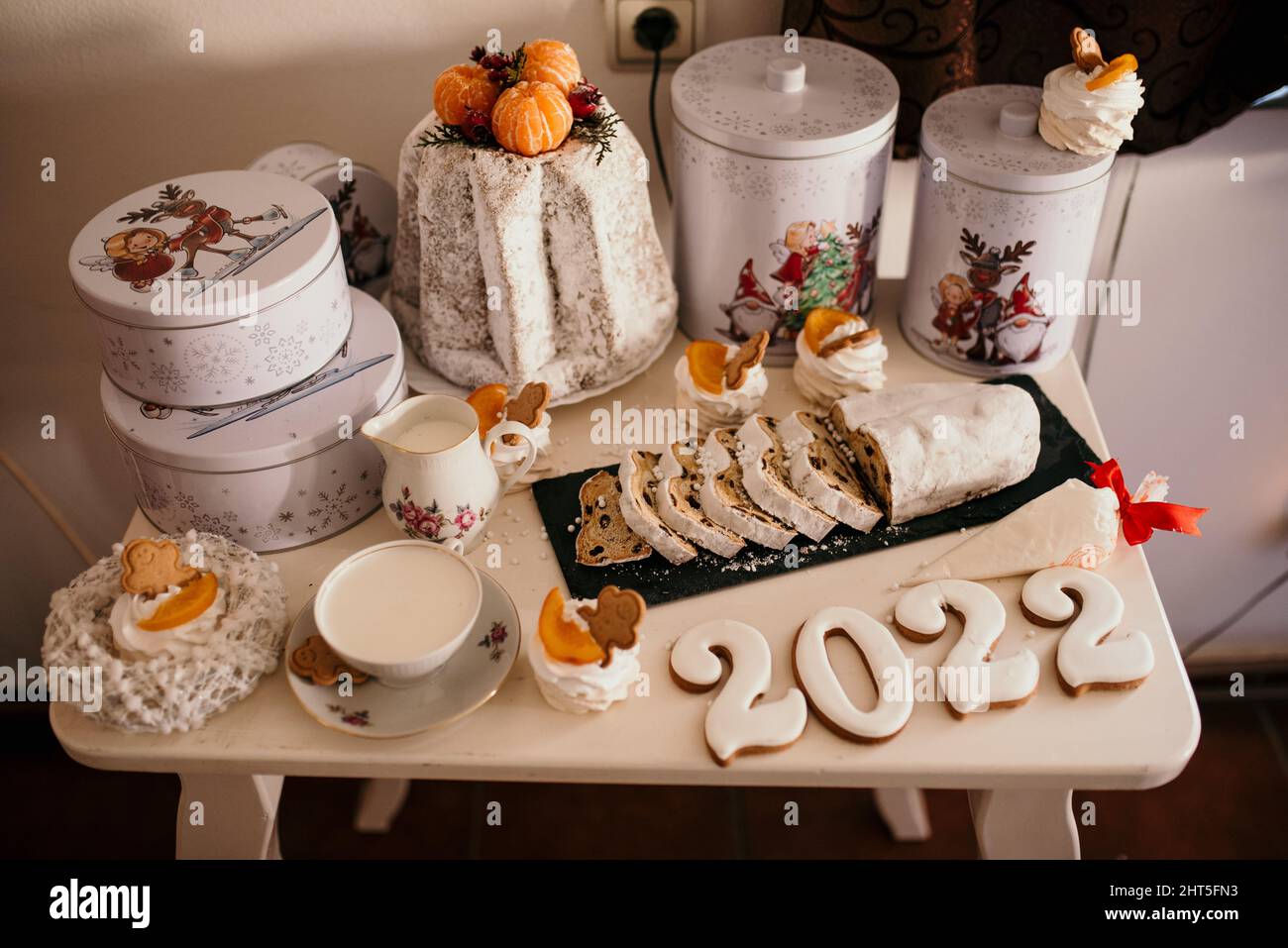 Christmas table with delicious sweets and cakes Stock Photo - Alamy