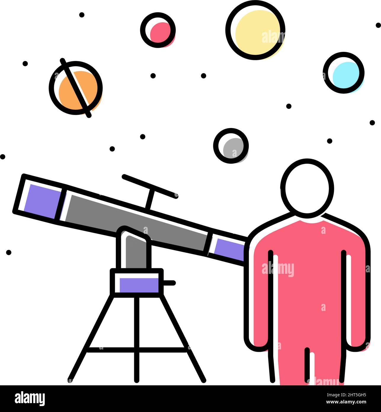 astronomer watching in telescope on stars color icon vector ...
