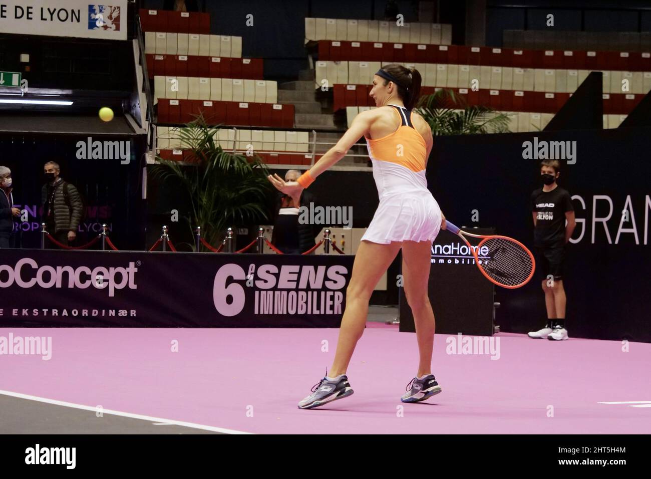 Georgina Garcia-Perez (SPA) in action against Stefanie Voegele (SUI ...