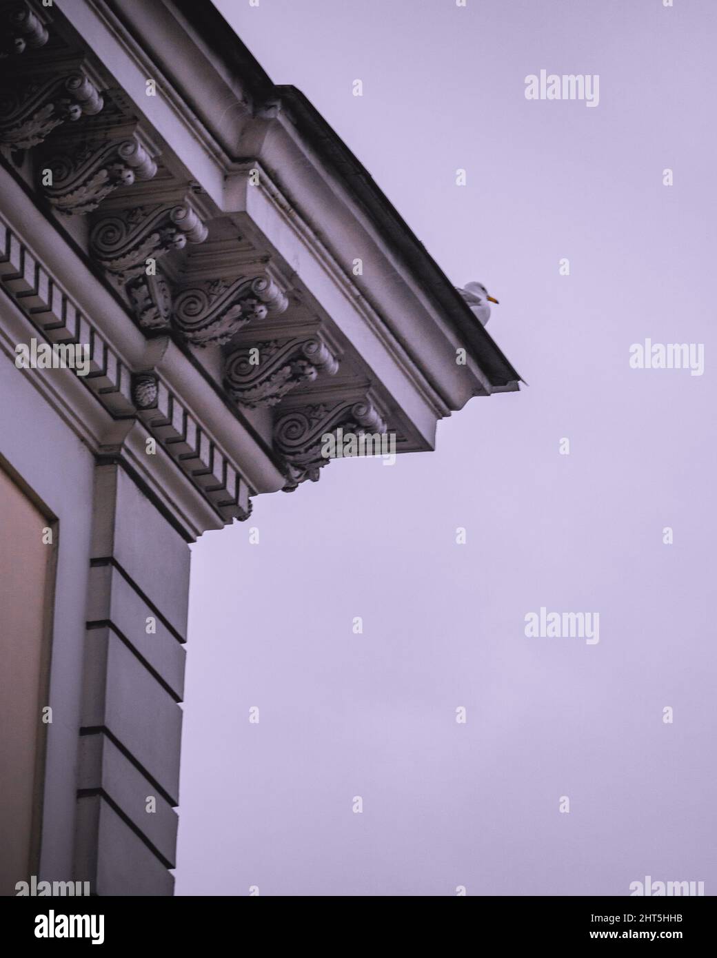 Closeup of an architectural building with a bird on the roof Stock ...