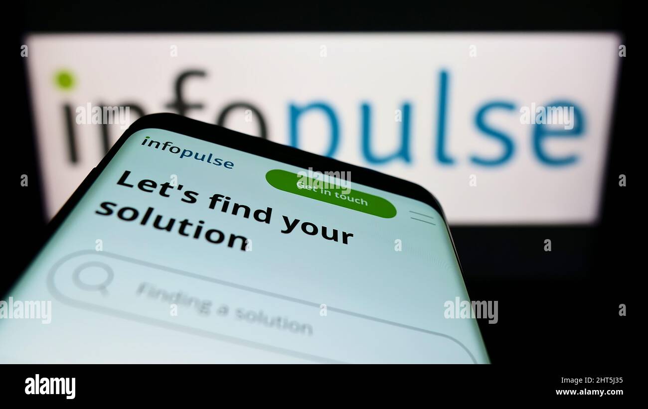 Mobile phone with website of IT services company Infopulse Ukraine LLC ...