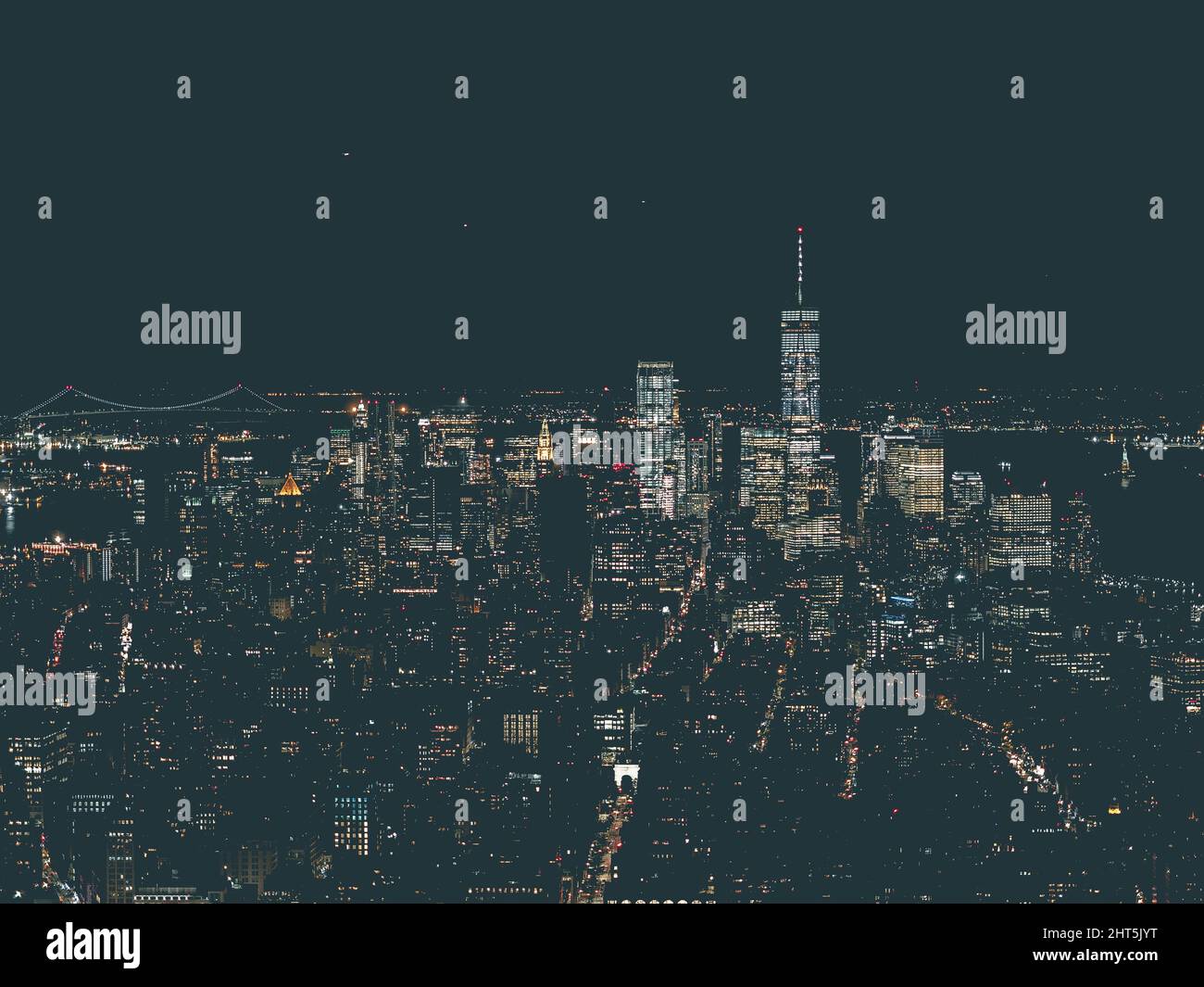 Beautiful view of New York's famous high-rise building at night Stock ...