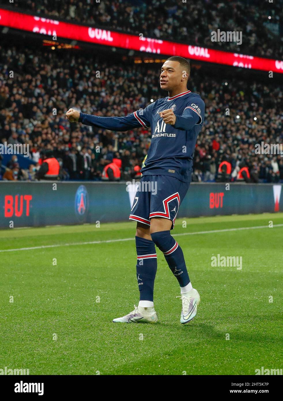 Kylian MBAPPE of PSG celebrate after scoring during the Ligue 1 Paris ...