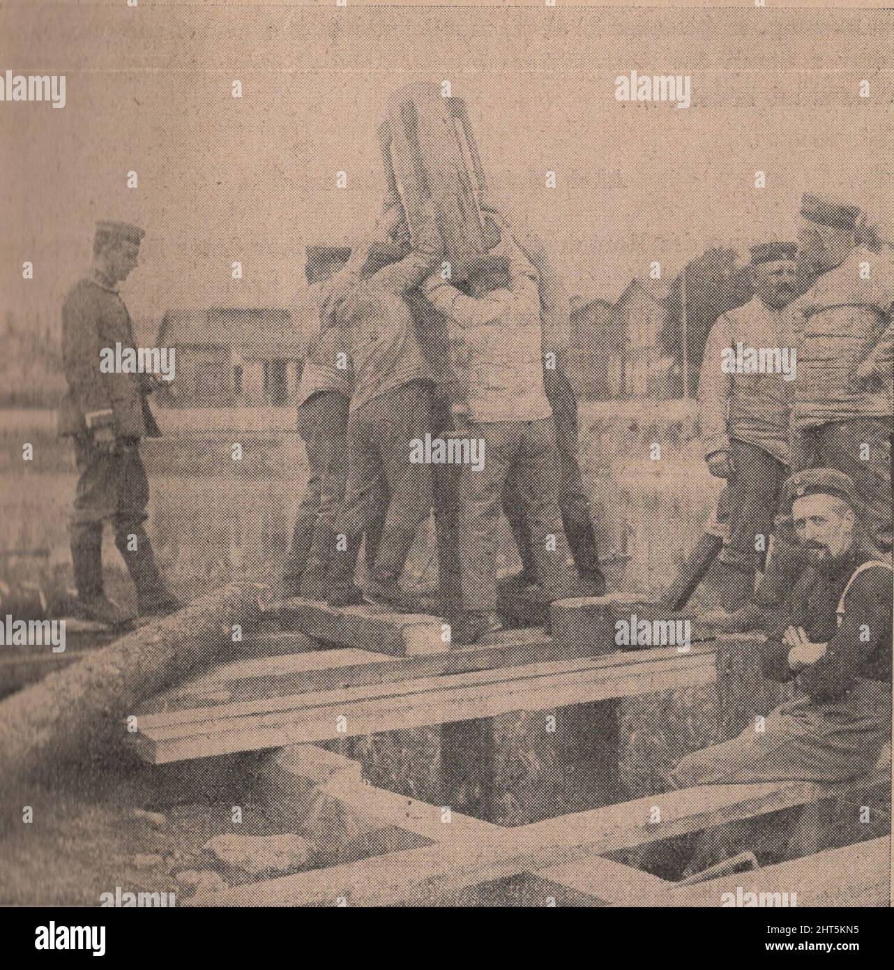 German soldiers building a bridge over the river Meuse. ADDITIONAL ...
