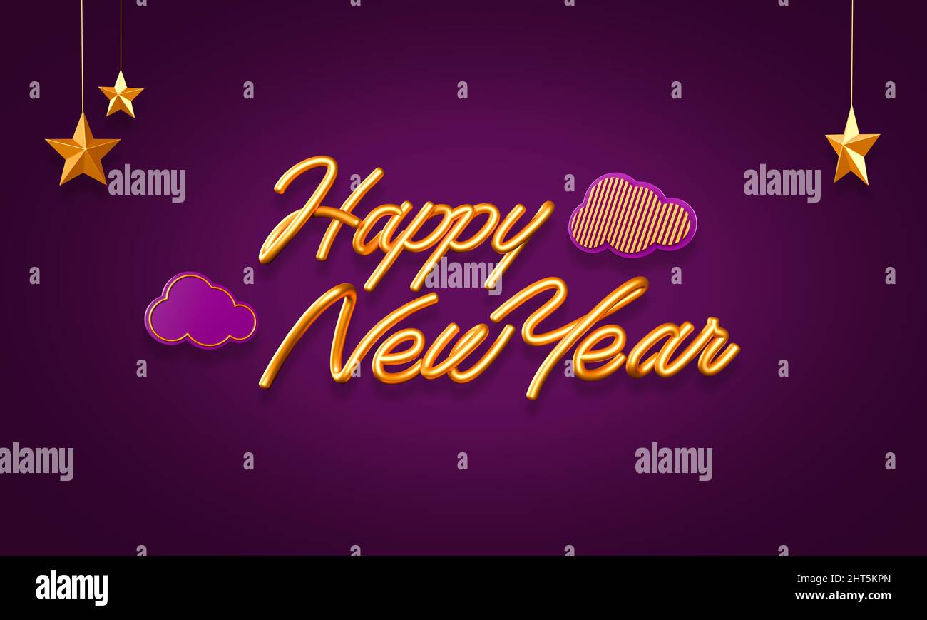 Illustration of New Year Glowing neon lettering Stock Photo - Alamy