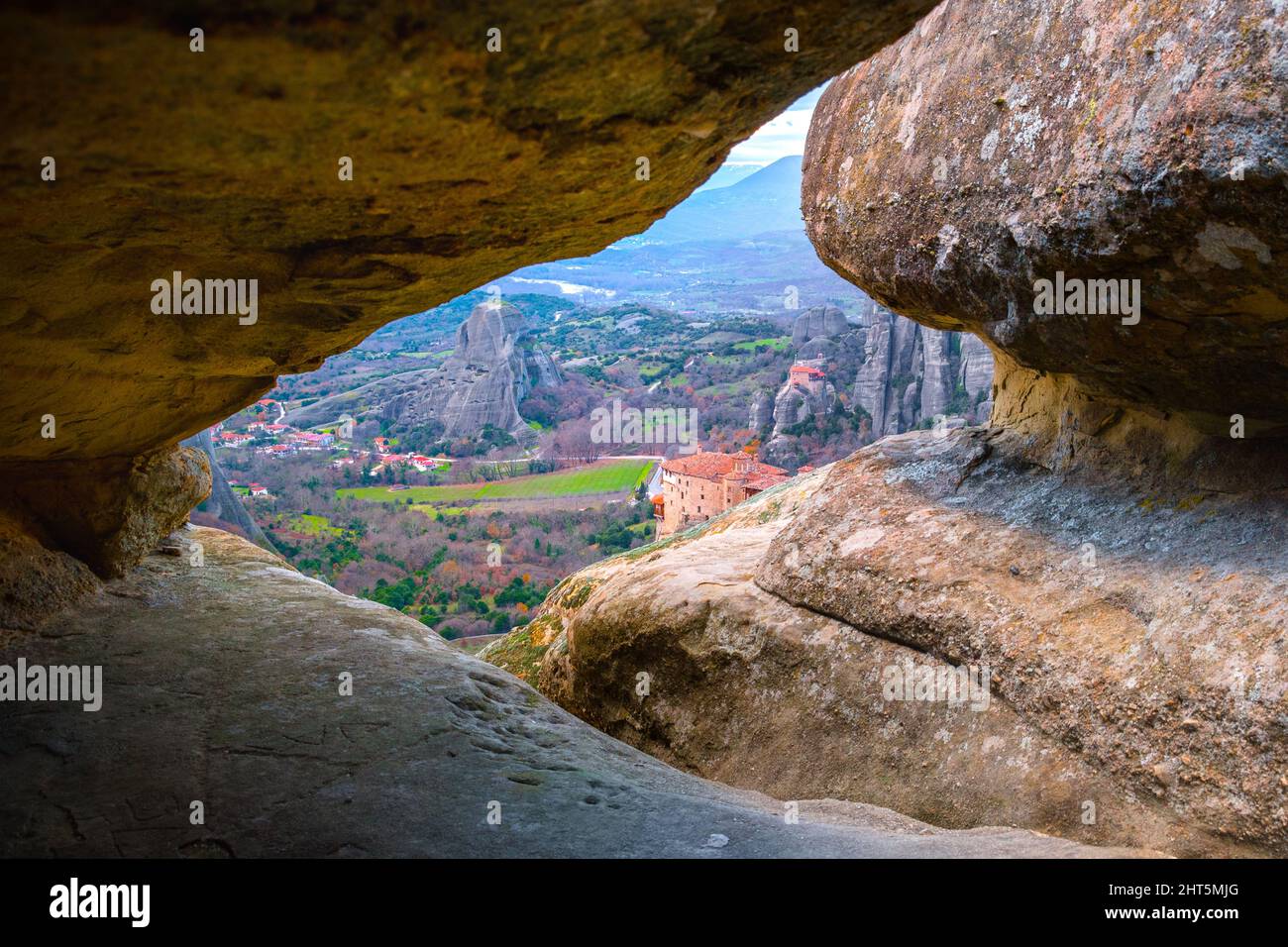 View of Meteora Monastery, Greece. Geological formations of big rocks ...