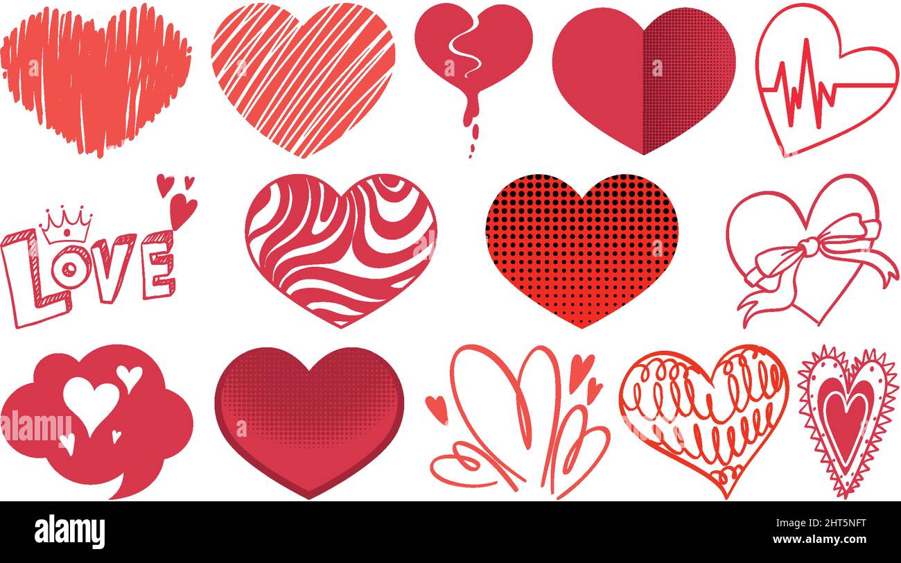 Different style of hearts isolated on white background illustration ...