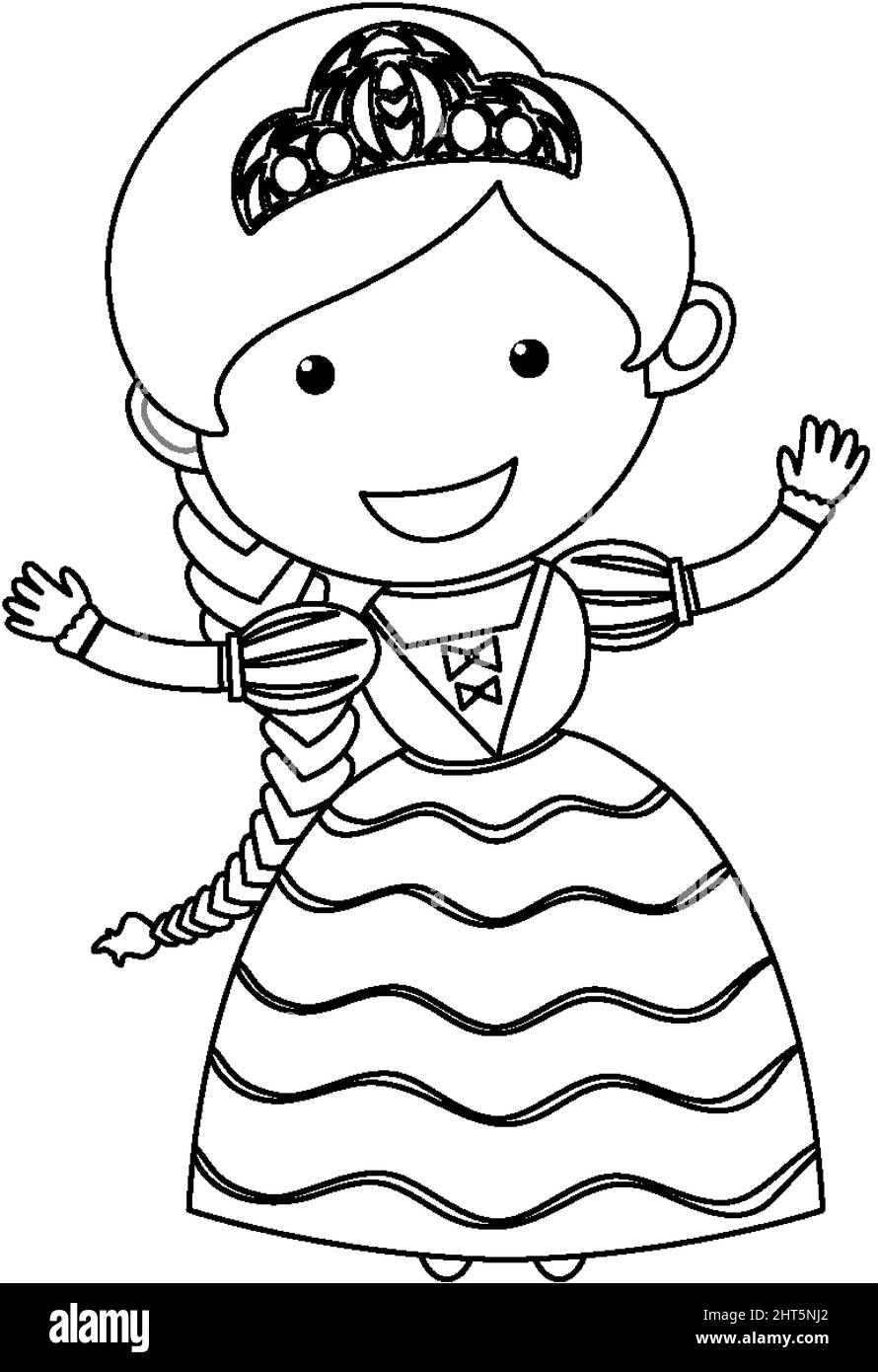 Cute princess doodle outline for colouring illustration Stock Vector ...