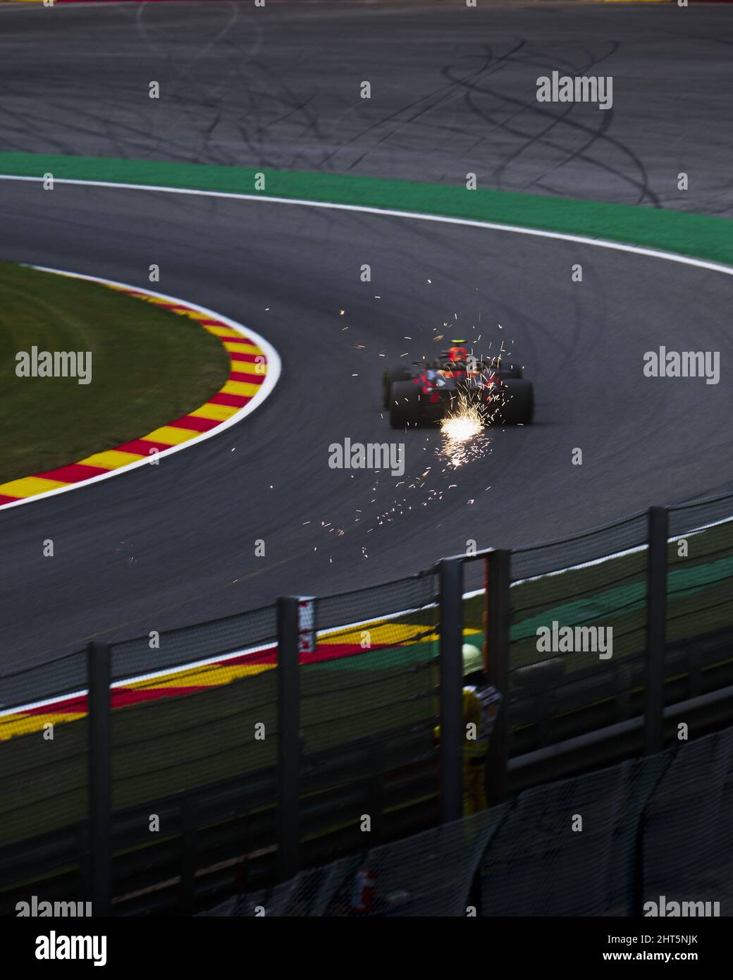 Closeup of a race car during Formula 1 at Circuit de Spa-Francorchamps ...