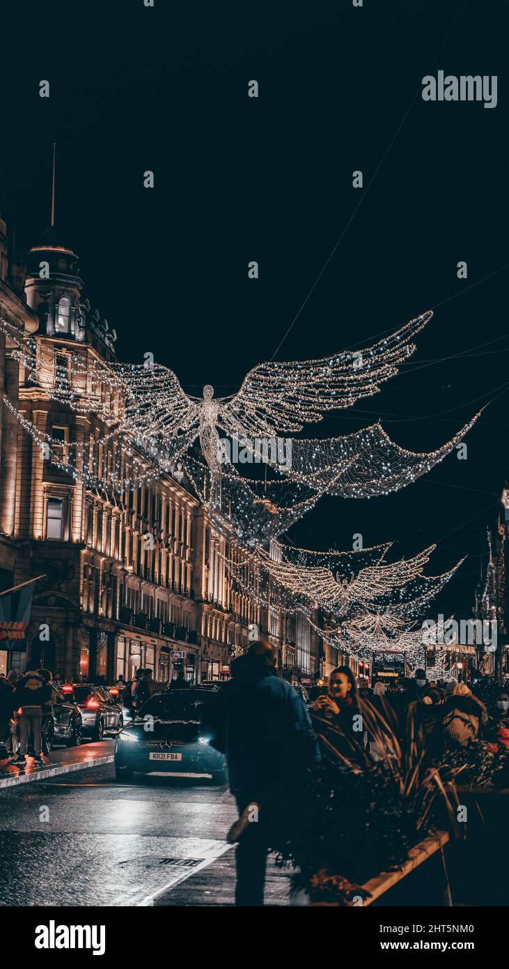 Shot of Some Christmas lights in the streets of Piccadilly Circus and ...