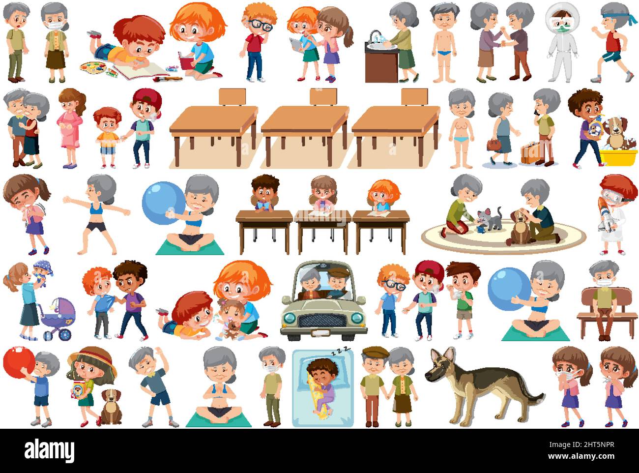 Set of different activities people in cartoon style illustration Stock ...