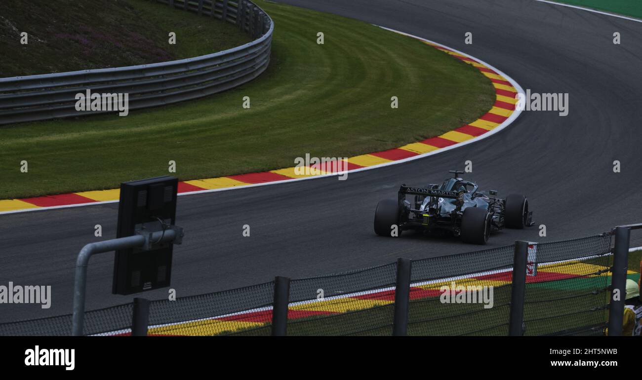 Closeup of a race car during Formula 1 at Circuit de Spa-Francorchamps ...