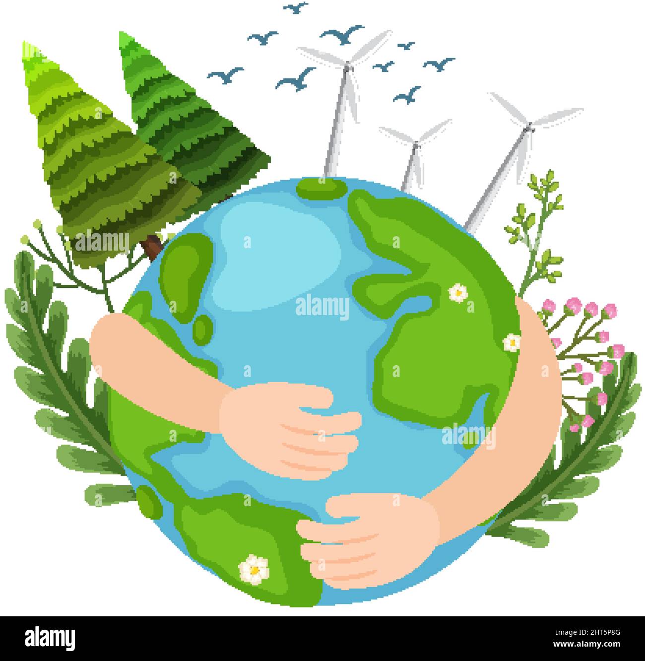 Earth planet hugged by arms on white background illustration Stock ...