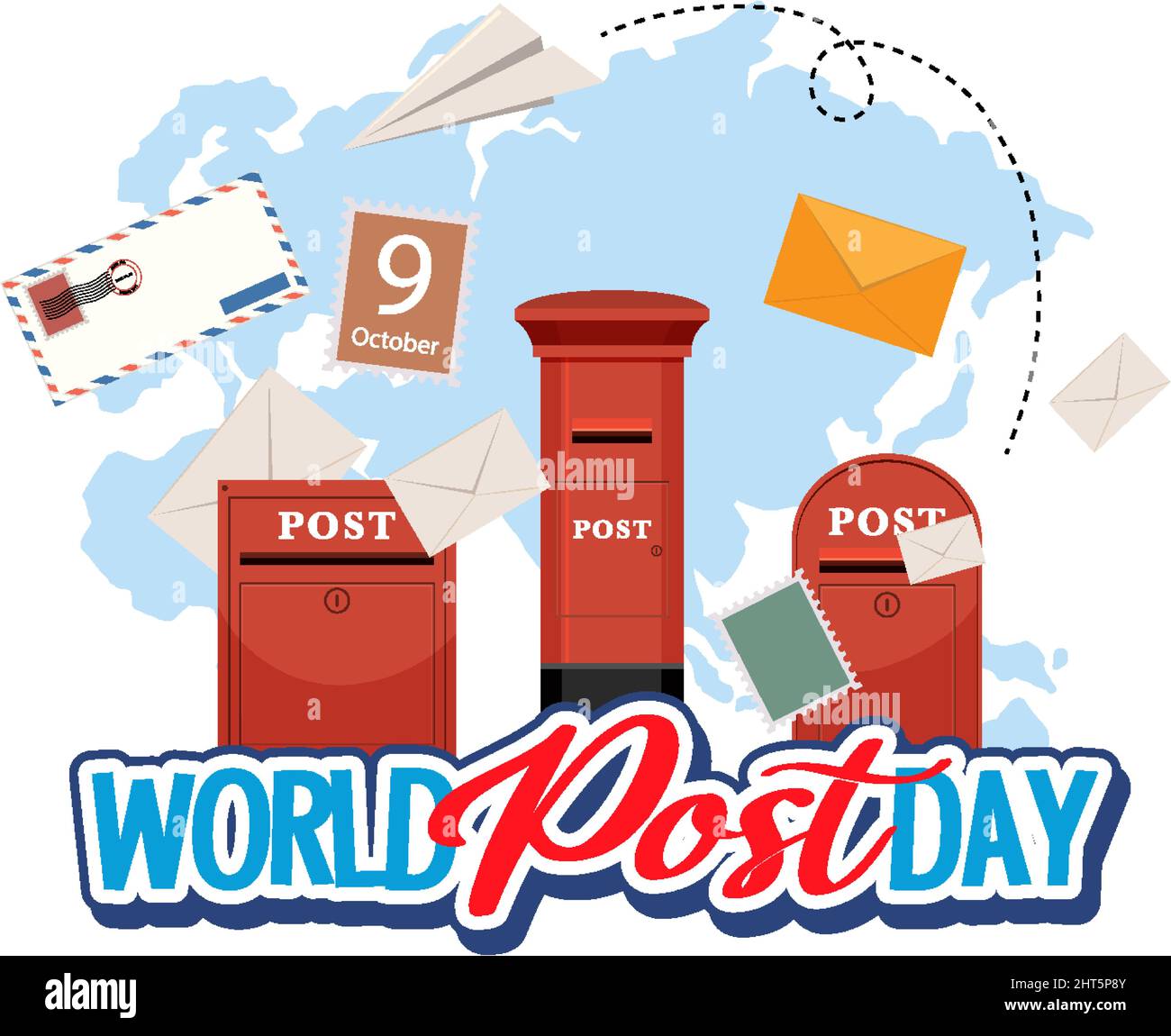 World Post Day word banner on world map illustration Stock Vector Image ...