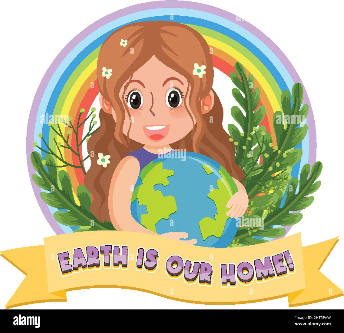 Earth is our home banner with two girls holding earth globe ...