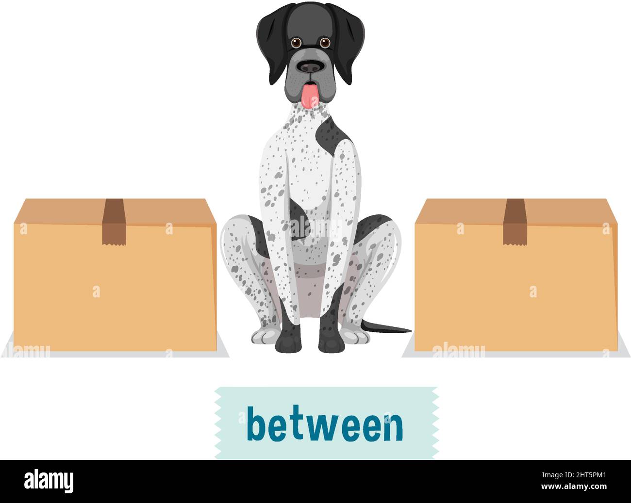 Preposition of place with cartoon dog and a box illustration Stock ...