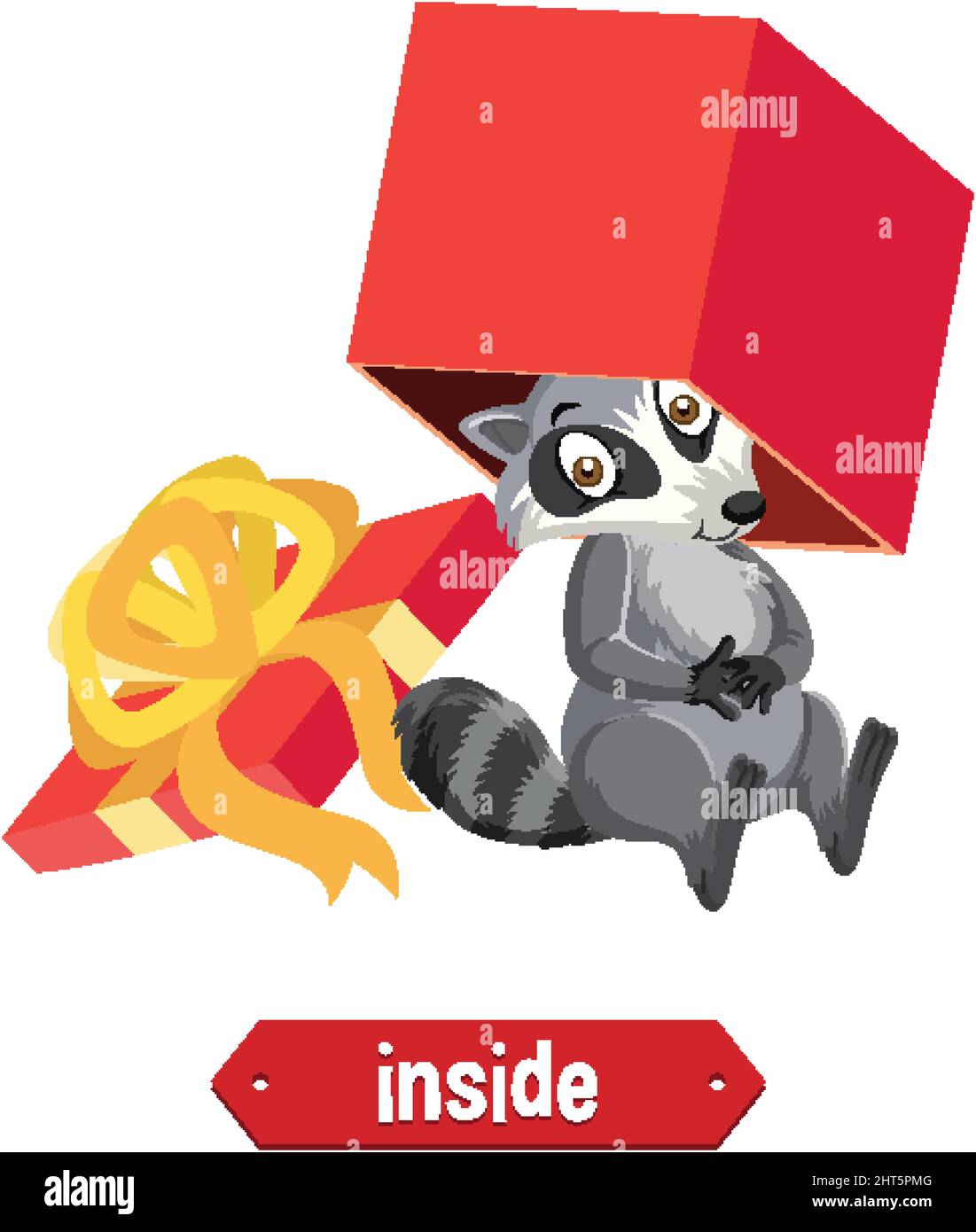 Preposition wordcard with raccoon inside box illustration Stock Vector ...