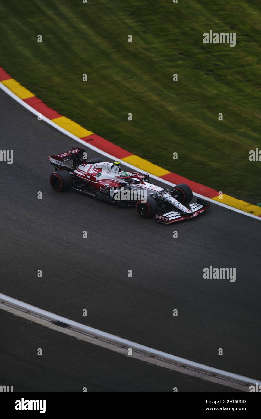 Closeup of a race car during Formula 1 at Circuit de Spa-Francorchamps ...